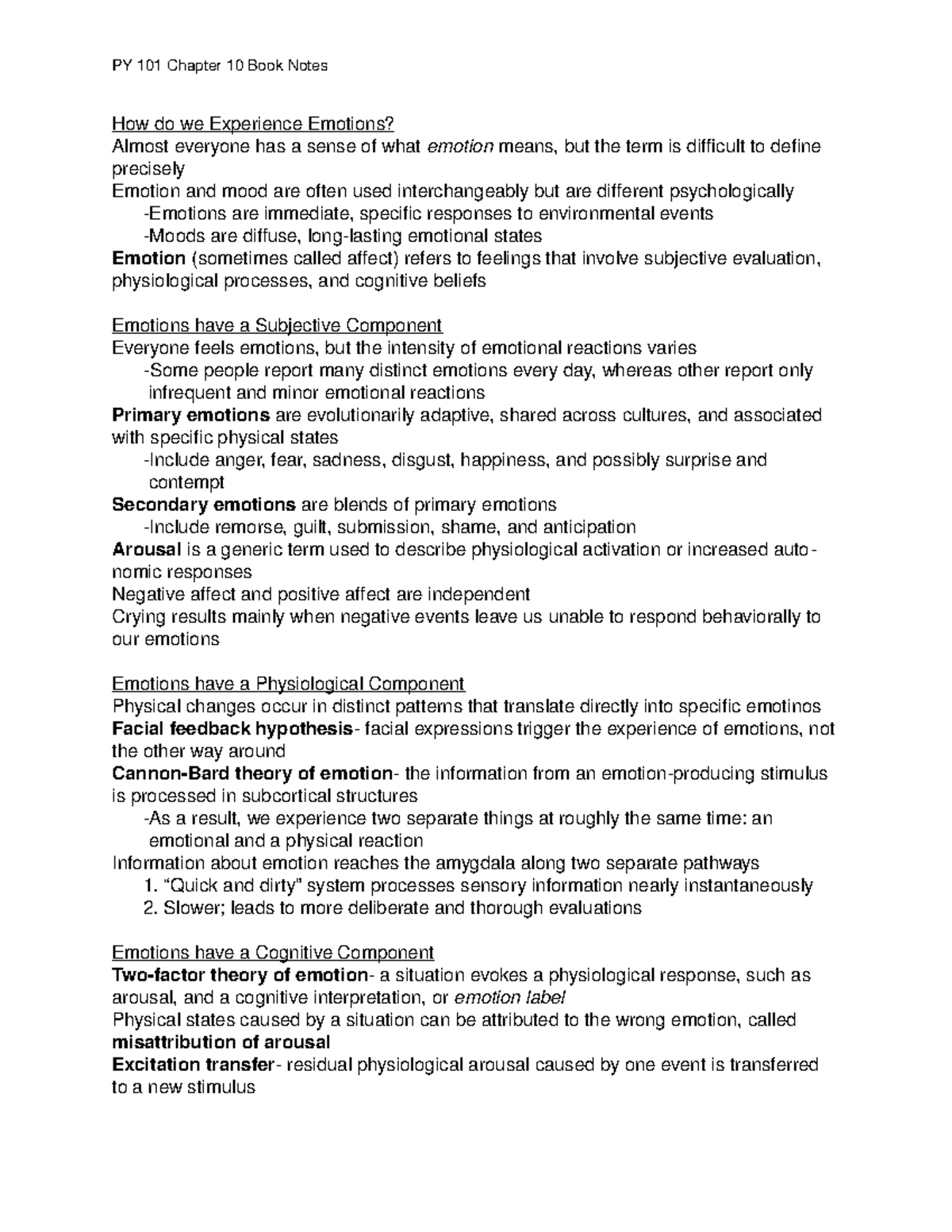 PY 101 Chapter 10 Book Notes - PY101Chapt er10BookNot es HowdoweExper i ...