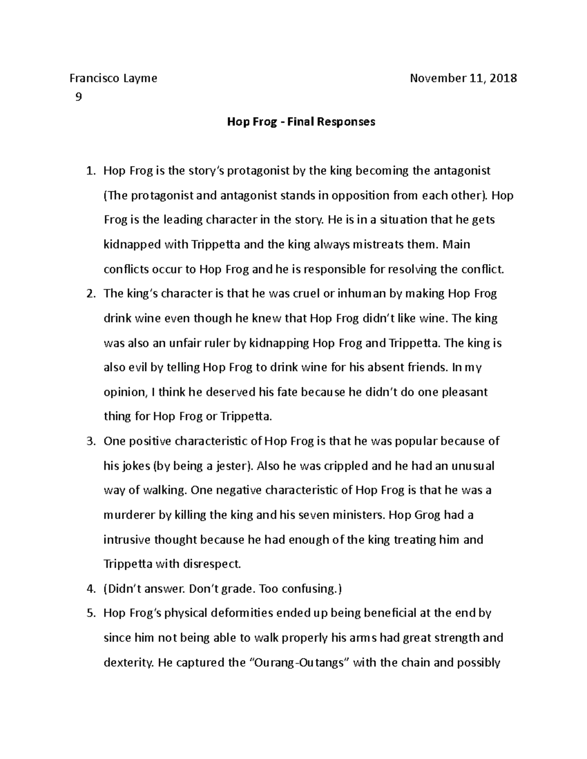 Hop Frog - Final Responses - Francisco Layme November 11, 2018 9 Hop ...