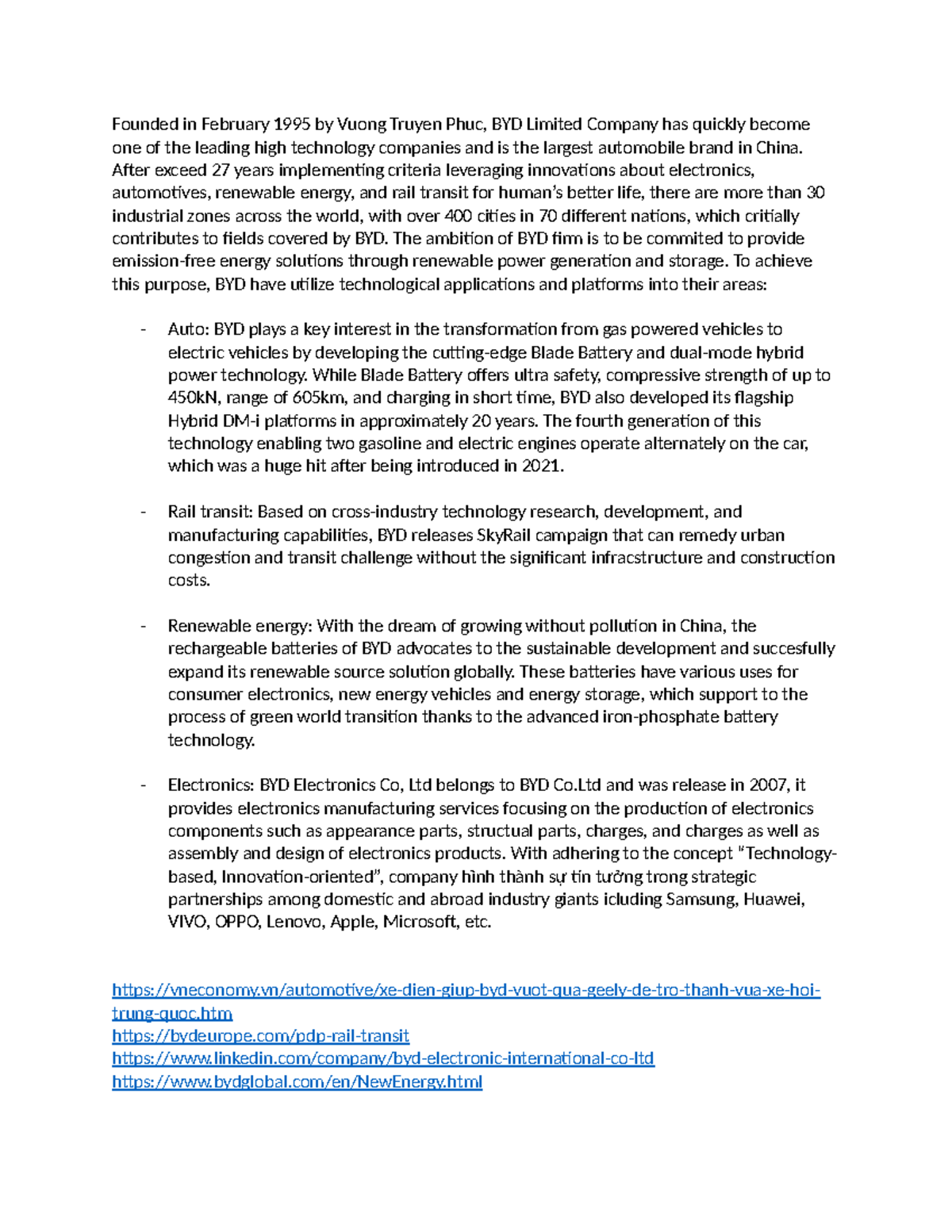 Company background - BYD - Founded in February 1995 by Vuong Truyen ...