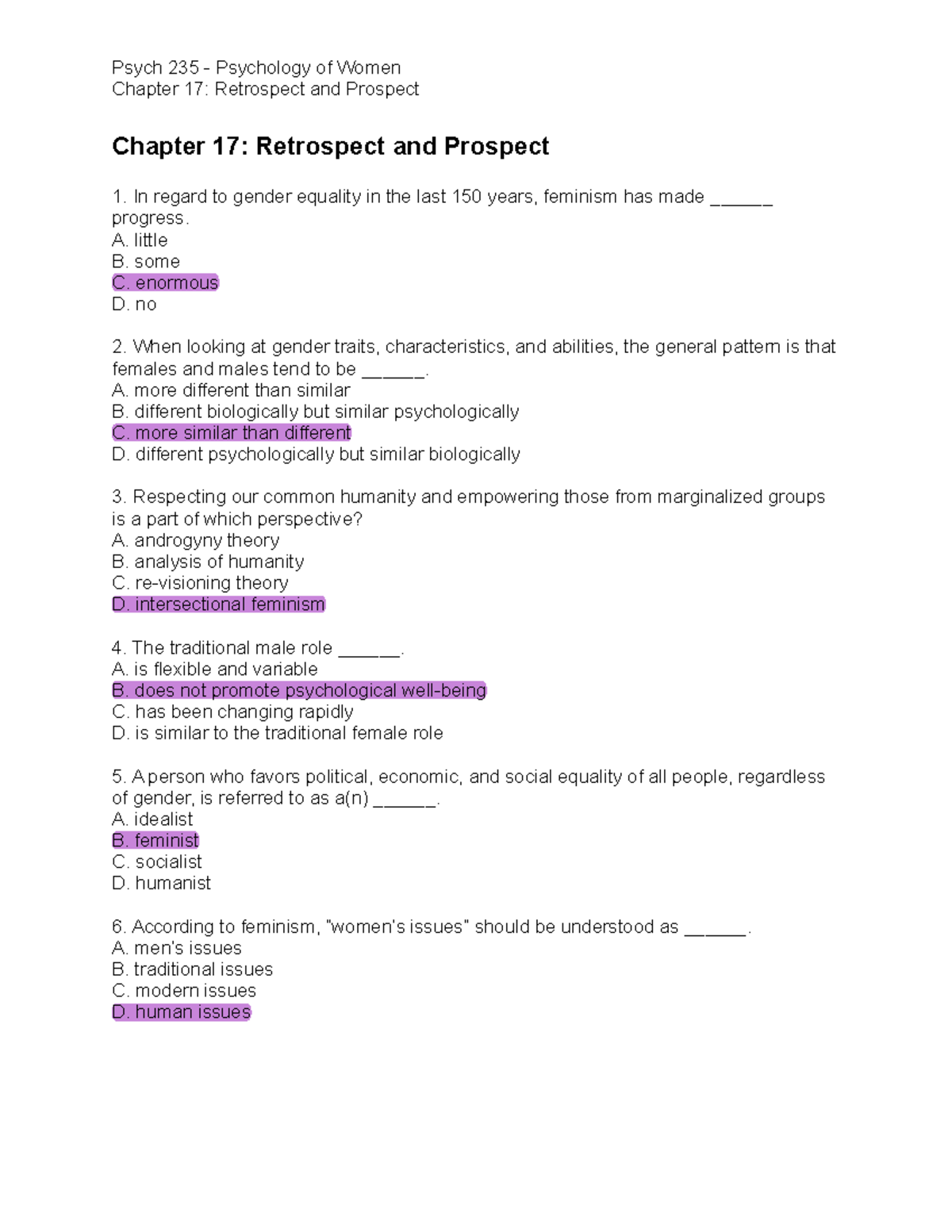Chapter 17 Review Questions - Chapter 17: Retrospect and Prospect ...