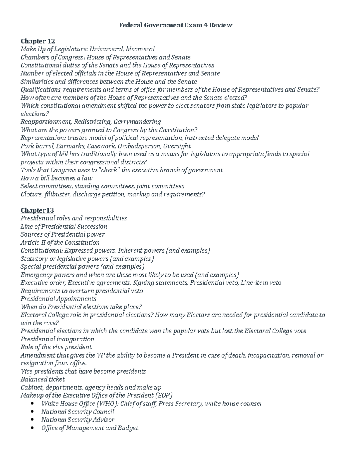 Federal Government Exam 4 Review - Federal Government Exam 4 Review ...