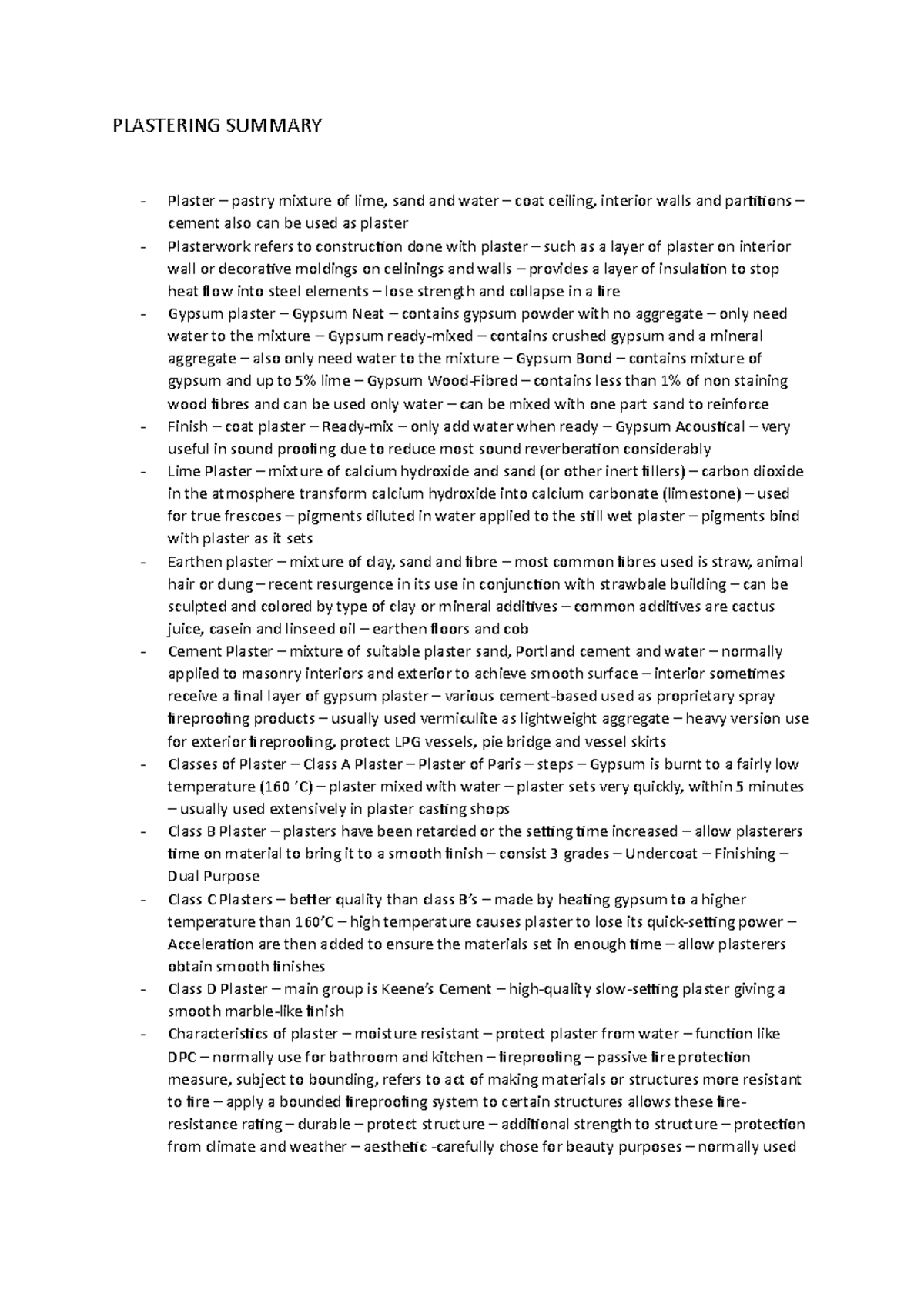 Plastering Summary - adadasda - PLASTERING SUMMARY Plaster – pastry ...