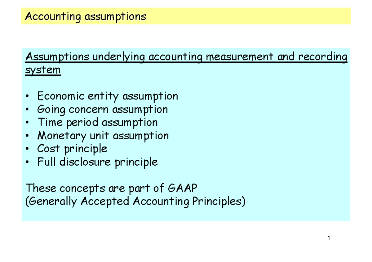 AD1101 Seminar 2 Double Entry - Accounting assumptions Assumptions ...