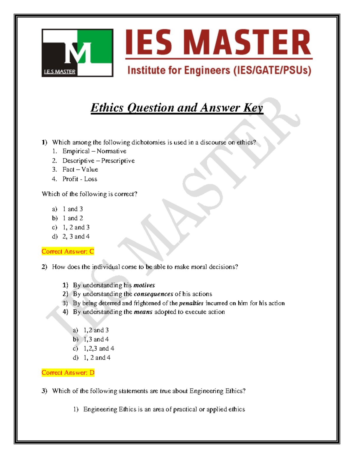 UHV Mcqs pdf - read it - Ethics Question and Answer Key 1) Which among ...
