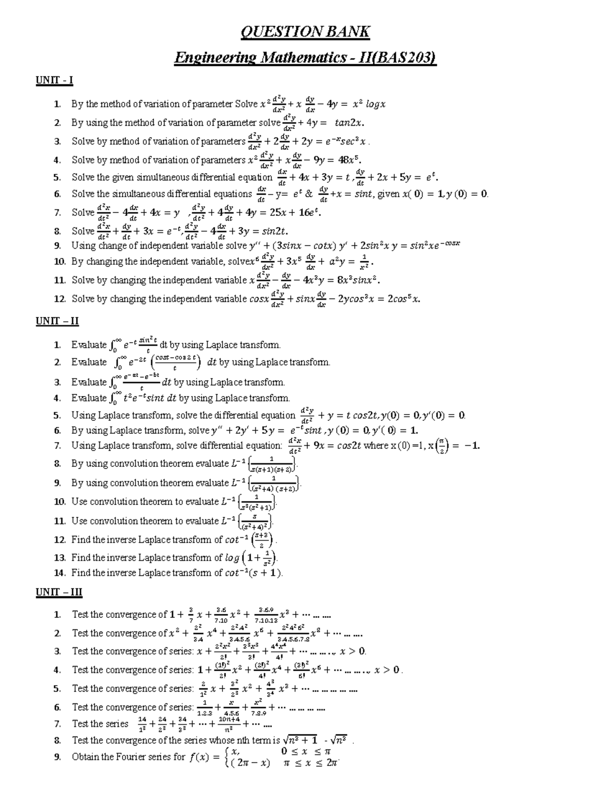 Maths 2 Question BANK - QUESTION BANK Engineering Mathematics - II ...