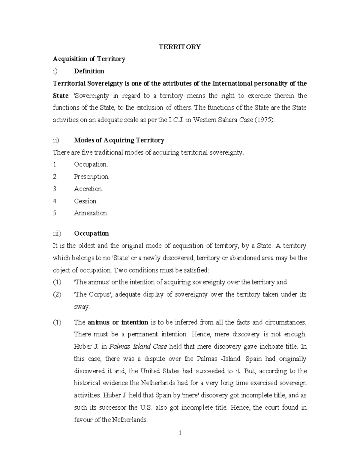 Territory - TERRITORY Acquisition of Territory i) Definition ...