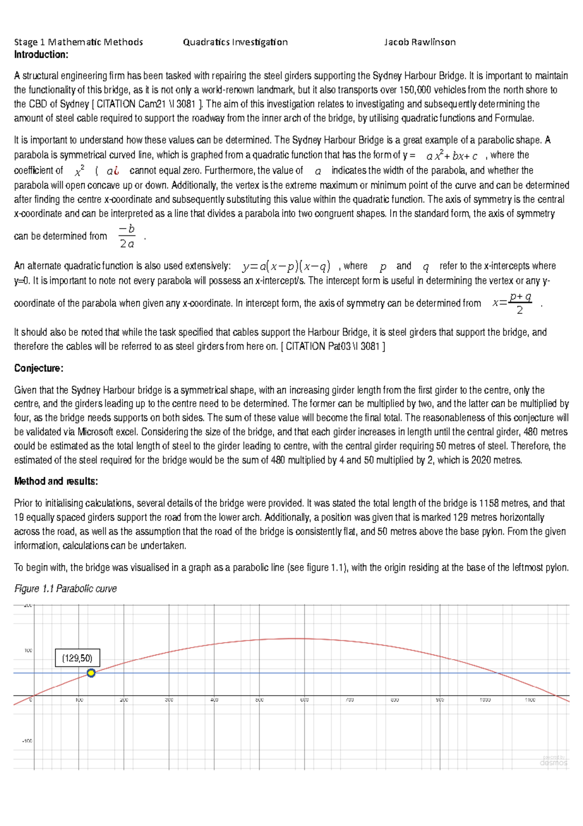 Quadratic investigation final - MATH1121 - Flinders - Studocu