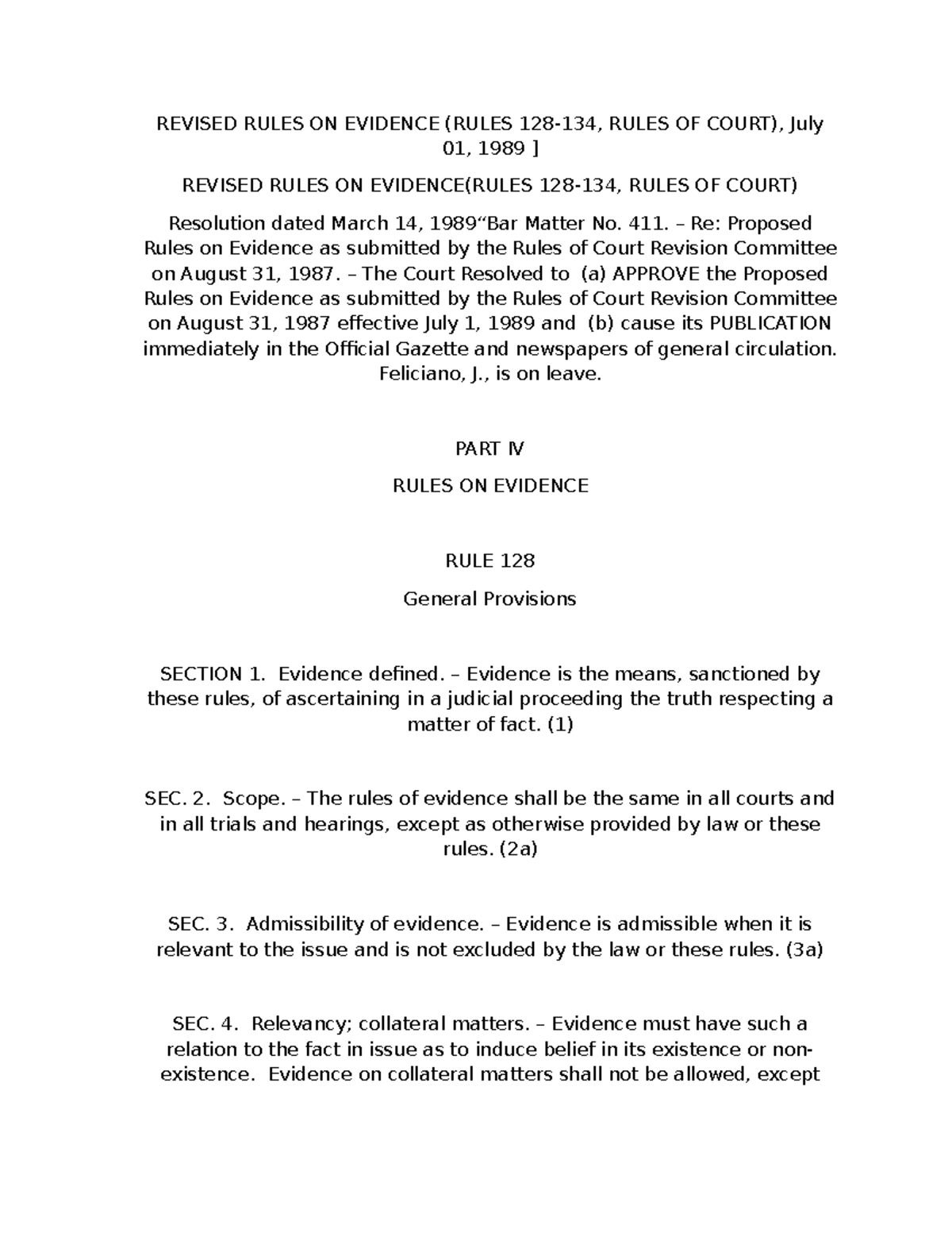 Evidence - REVISED RULES ON EVIDENCE (RULES 128-134, RULES OF COURT ...