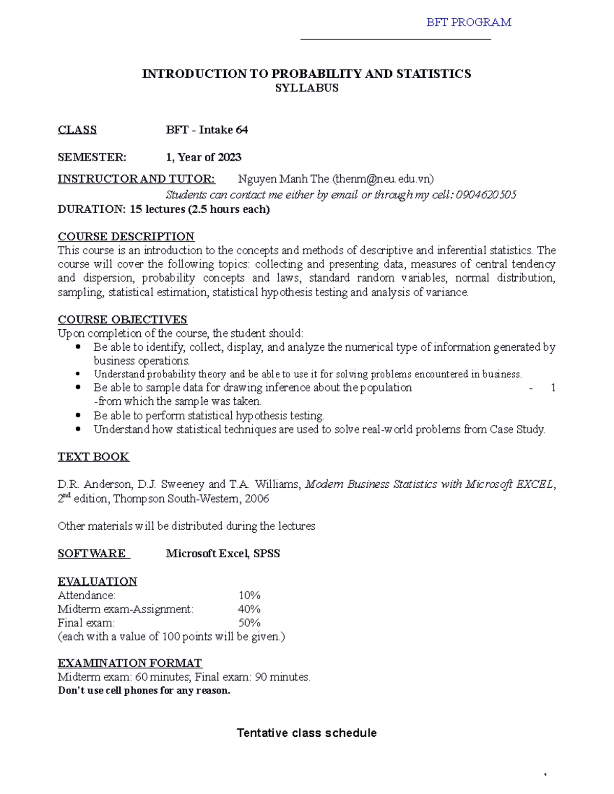 Prob and Stats Syll - BFT PROGRAM ...