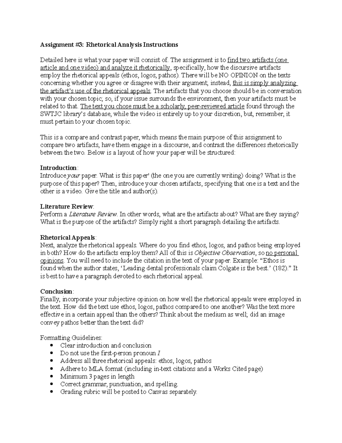 Assignment 3 Rhetorical Analysis Instructions Assignment 3