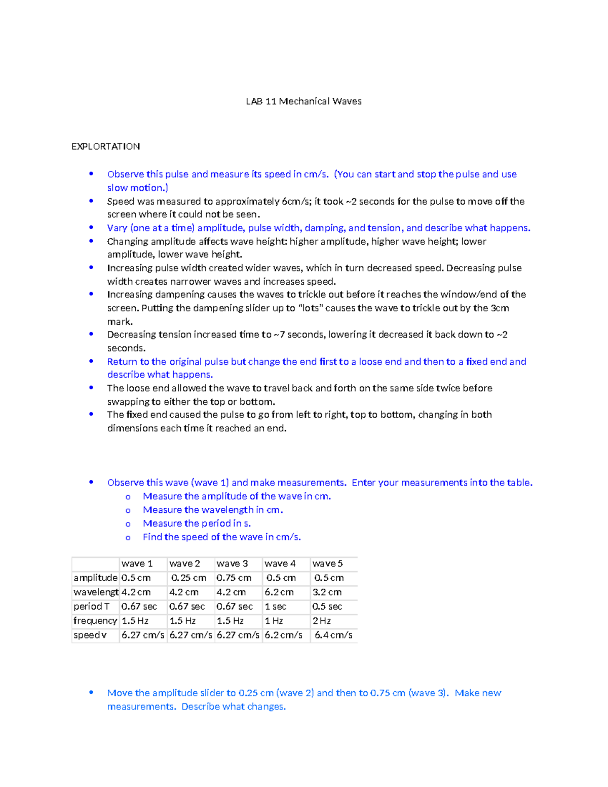 Lab11-PHYS221 - Lab 11 - LAB 11 Mechanical Waves EXPLORTATION Observe this pulse and measure its ...