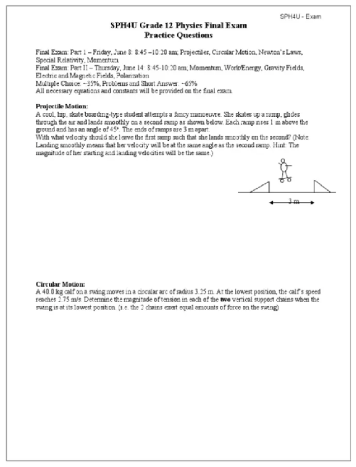 SPH4U - Practice questions - SPH4U Exam SPH4U Grade 12 Physics Final ...