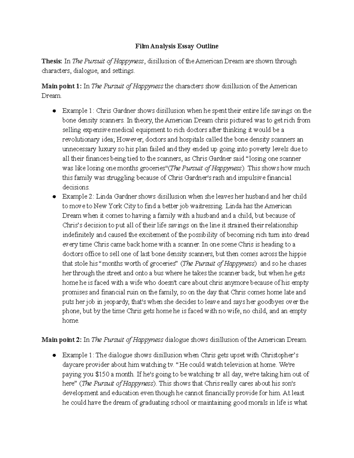 Copy of Film Analysis Essay Outline - Film Analysis Essay Outline ...