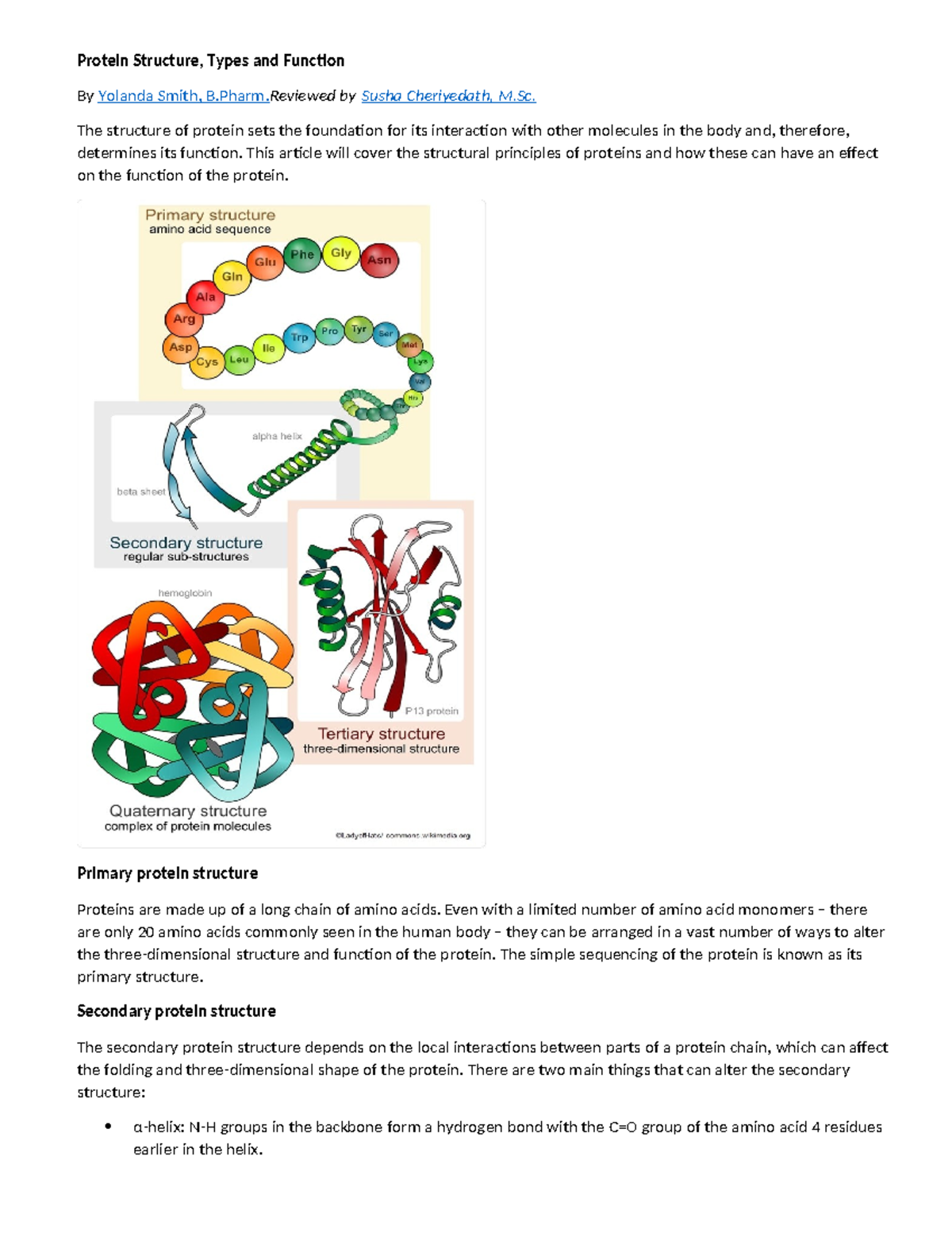Protein Structure - Pharm by Susha Cheriyedath, M. The structure of ...