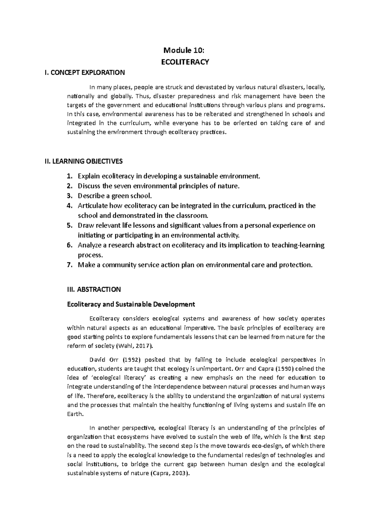 Module-10 - module - Module 10: ECOLITERACY I. CONCEPT EXPLORATION In ...
