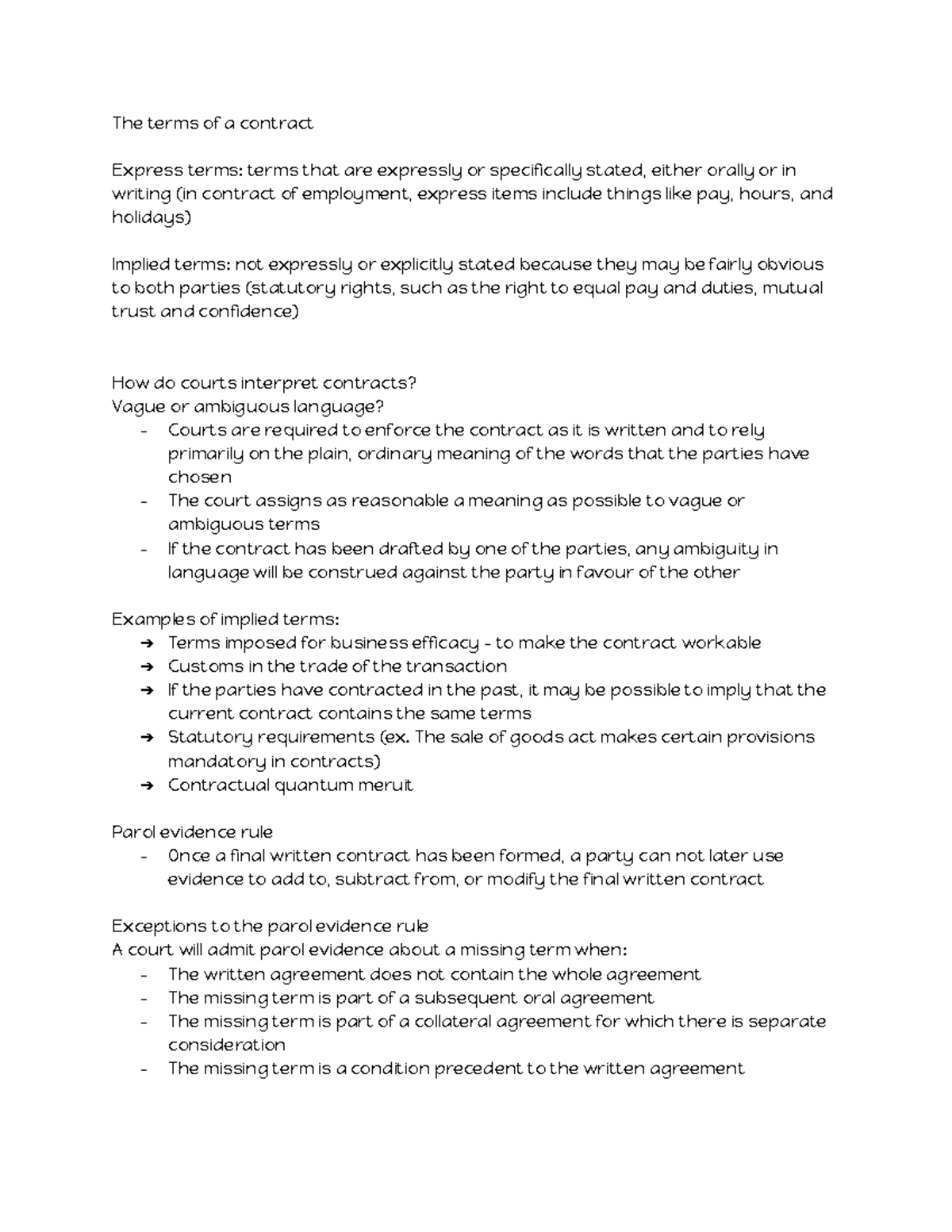 Chapter 7 the terms of a contract - The terms of a contract Express ...