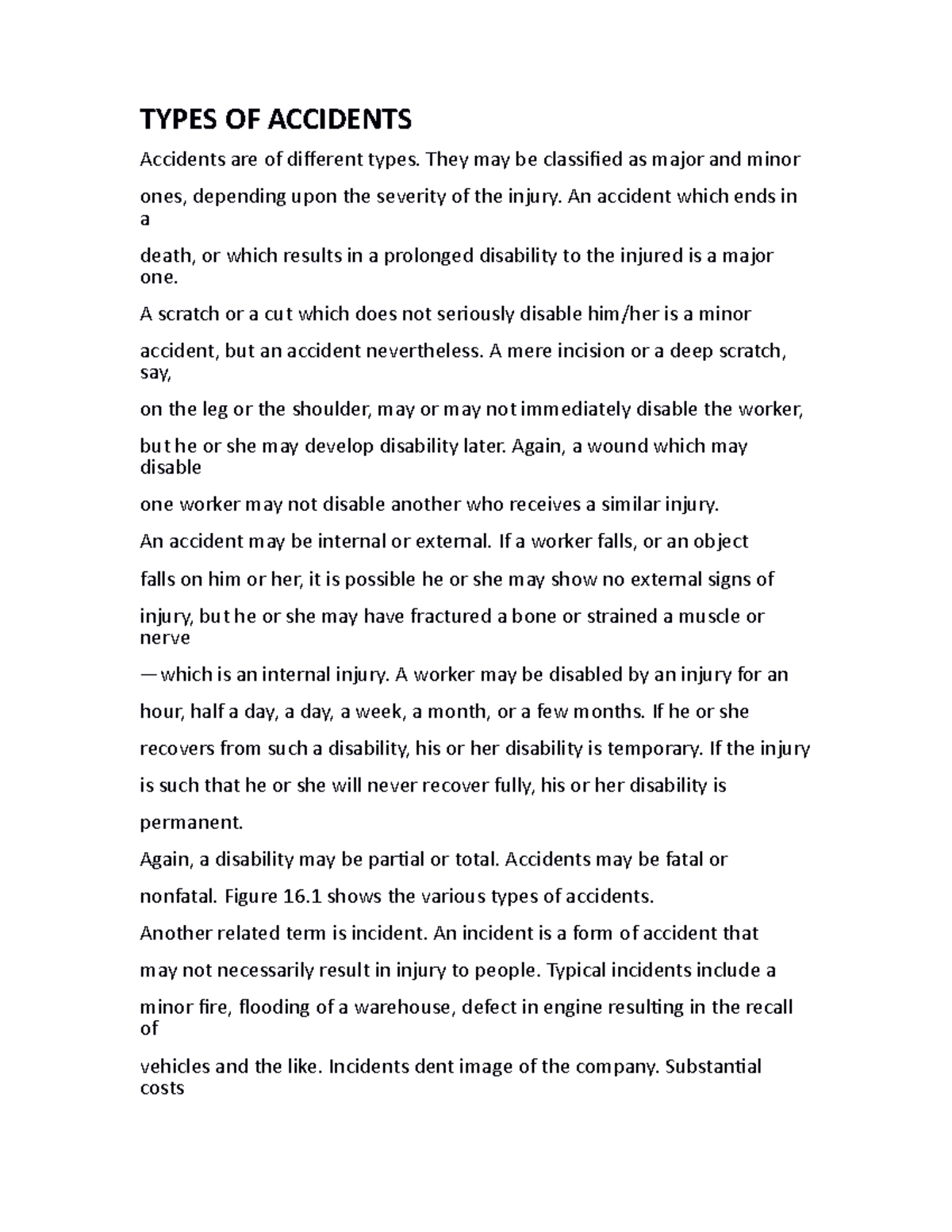 Types OF Accidents notes - TYPES OF ACCIDENTS Accidents are of ...
