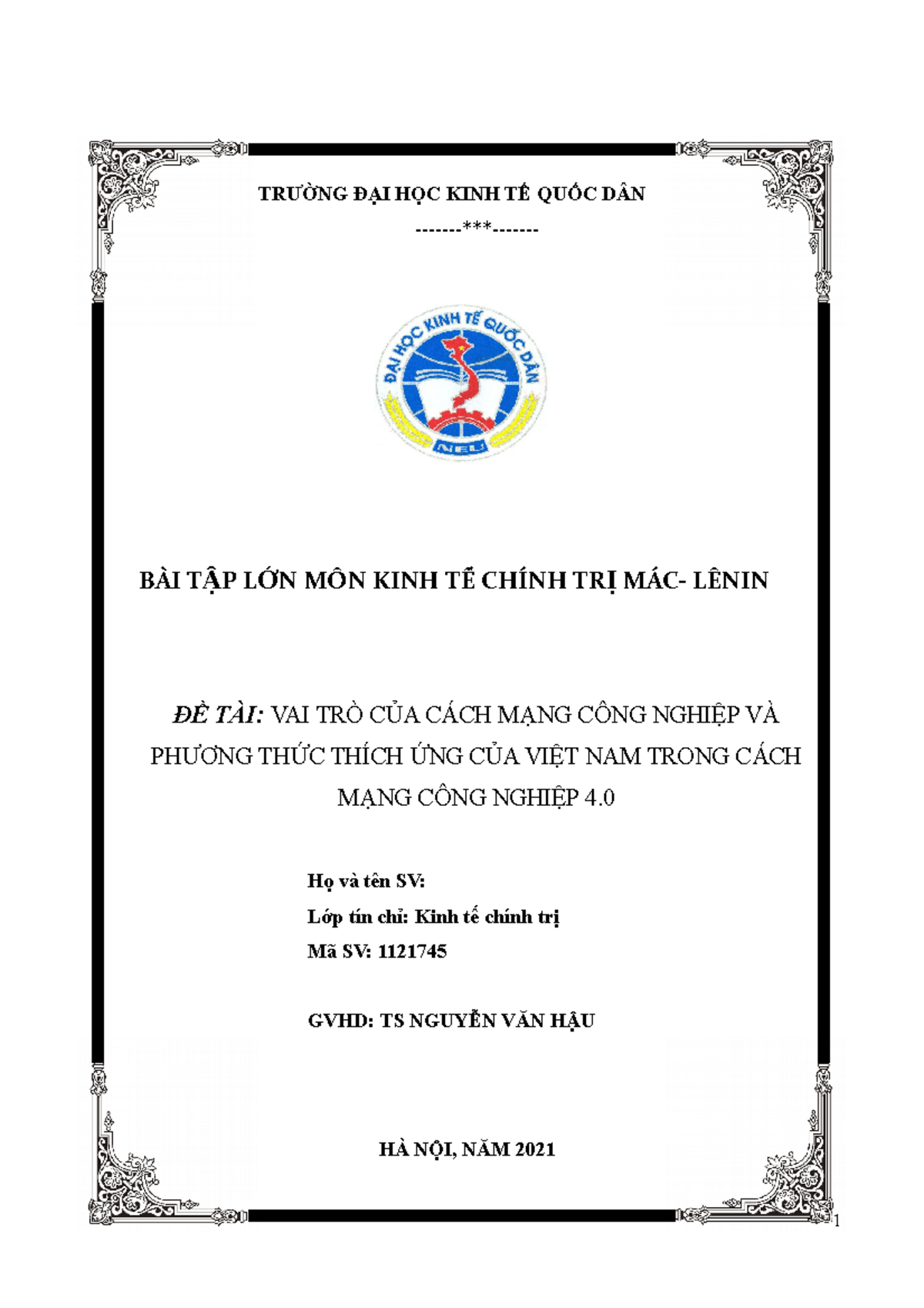 BTL KTCT NEU - BTL - TRƯỜNG ĐẠI HỌC KINH TẾ QUỐC DÂN -***- BÀI T ẬP L ỚN MÔN KINH TẾẾ CHÍNH TR ...