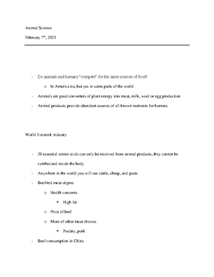 Animal science 2-14-2023 - Intro to animal science February 14th, 2023 ...