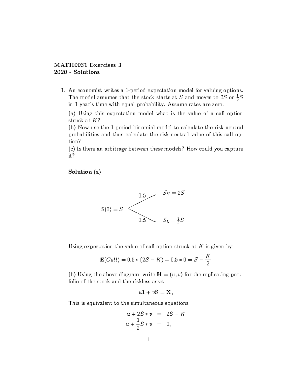 Third Tutorial Solutions Math0031 Exercises 3 2020 Solutions An Economist Writes A 1 Period 