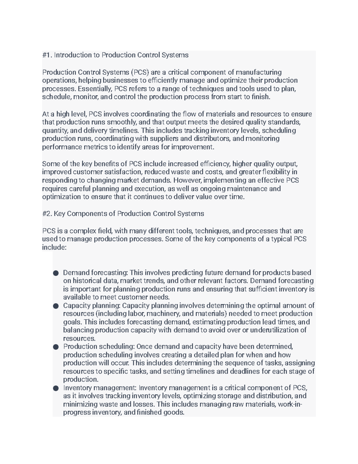 Production Control Systems 1-2 - #1. Introduction to Production Control Systems Production ...