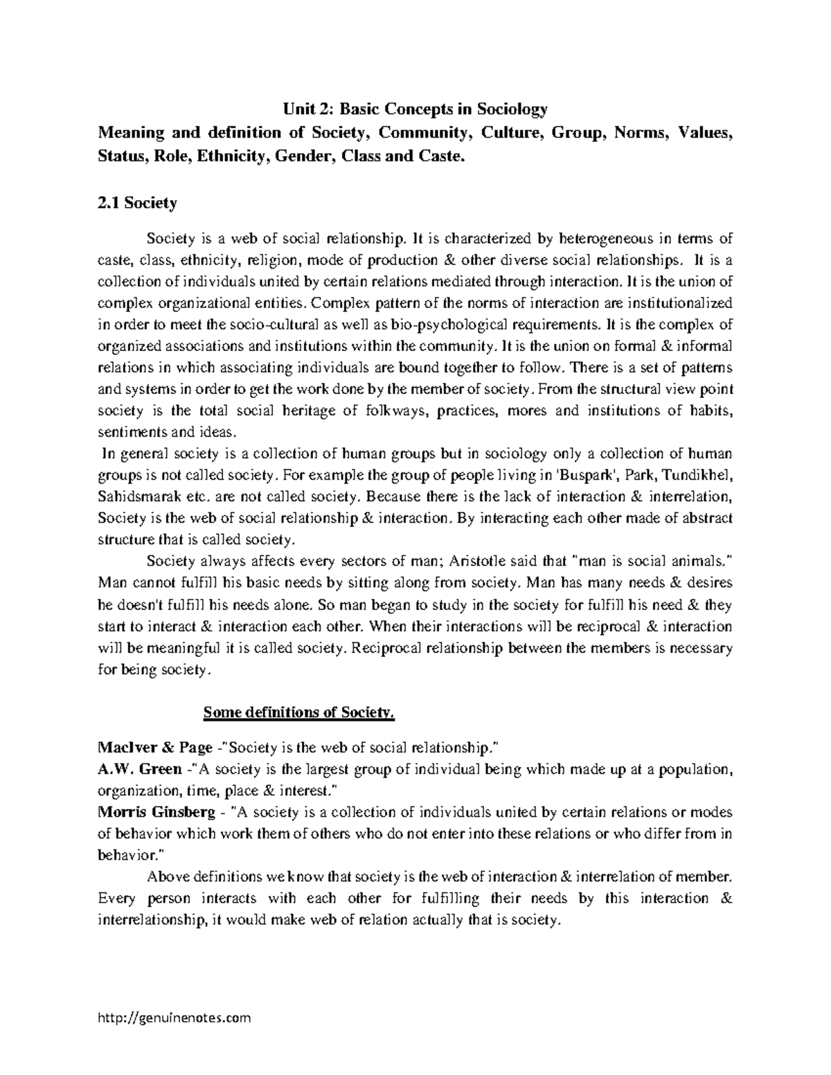 UNIT 2 Social concepts 1 - Unit 2: Basic Concepts in Sociology Meaning ...