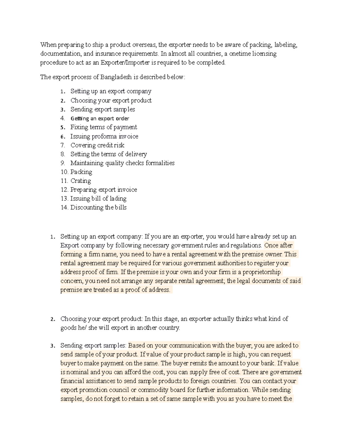 Export process - summery - When preparing to ship a product overseas ...