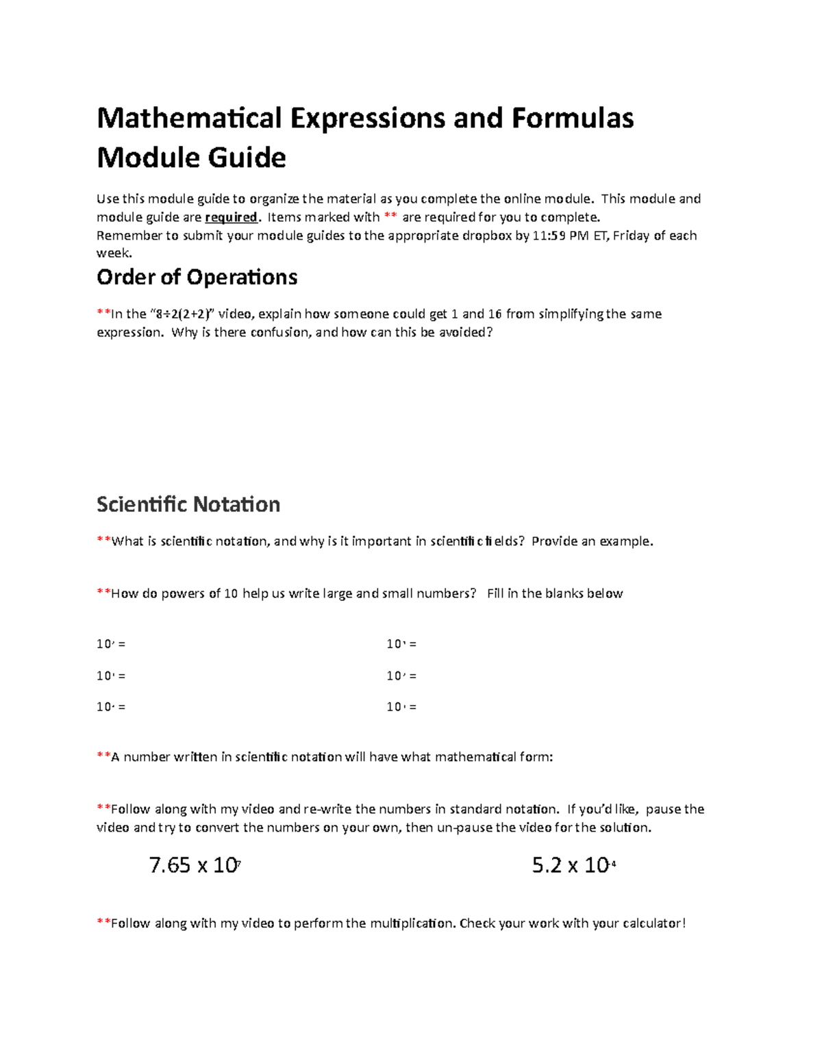Mathematical Expressions and Formulas - This module and module guide ...