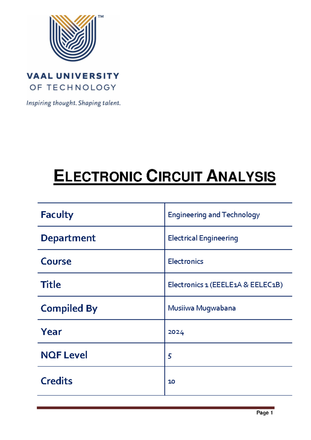 Eeele 1A 1 2024 VF C E Electronic Circuit Analysis Notes - ELECTRONIC ...