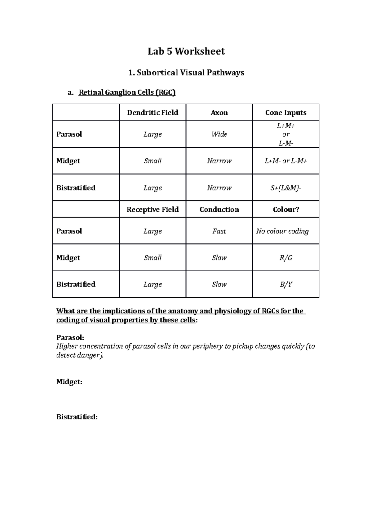 Lab 5 Worksheet - Subcortical Visual Pathways & Visual Opponency - Lab ...