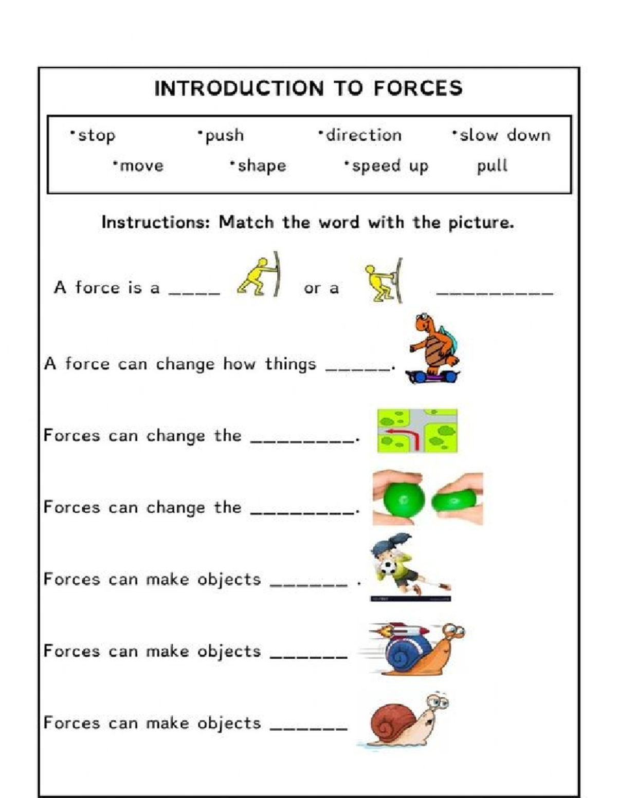 Catch up science - notes - INTRODUCTION TO FORCES stop push direction ...