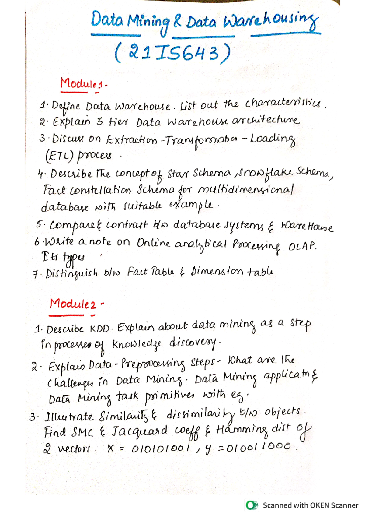 DMDW IMP QNS - important questions modulewise - Data Mining Data Ware ...