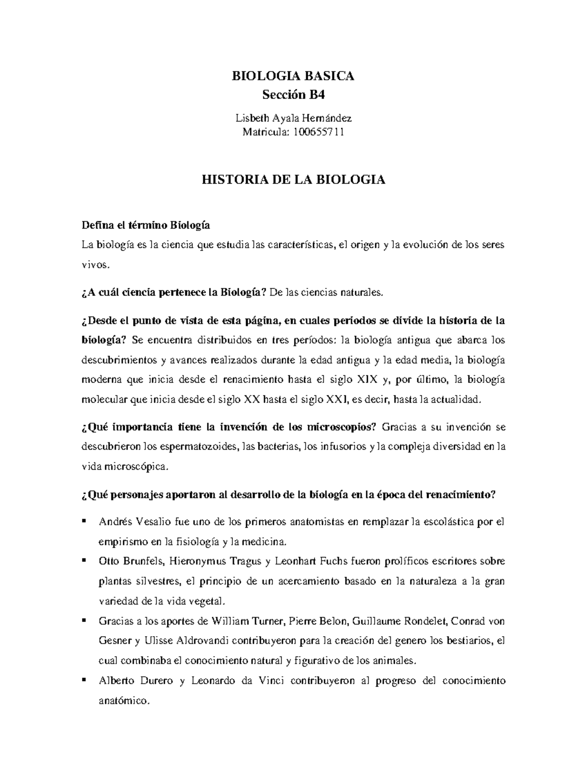 Historia de la biología - BIOLOGIA BASICA Sección B Lisbeth Ayala ...