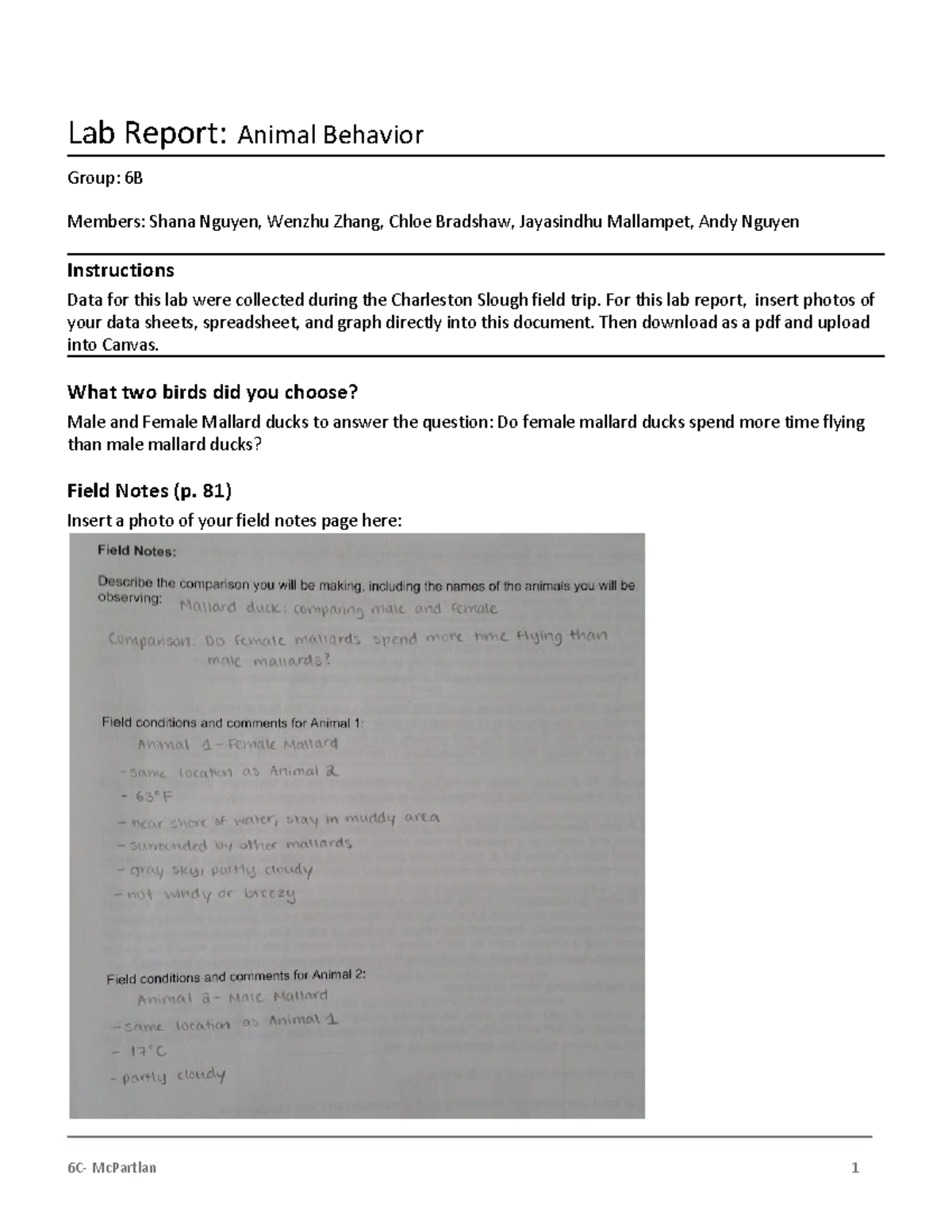 Animal Behavior Lab Report - Lab Report: Animal Behavior Group: 6B ...