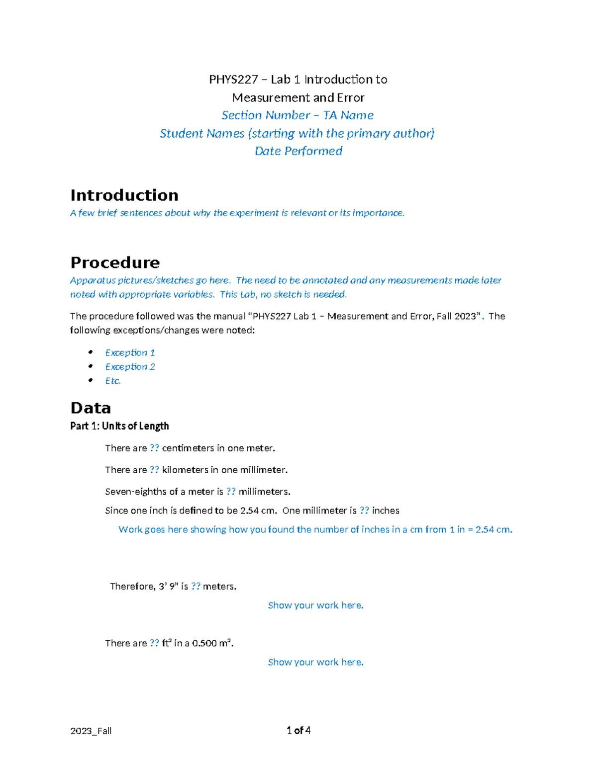 PHYS227 Lab Report Template 1 - Measurement and Error - PHYS227 – Lab 1 ...
