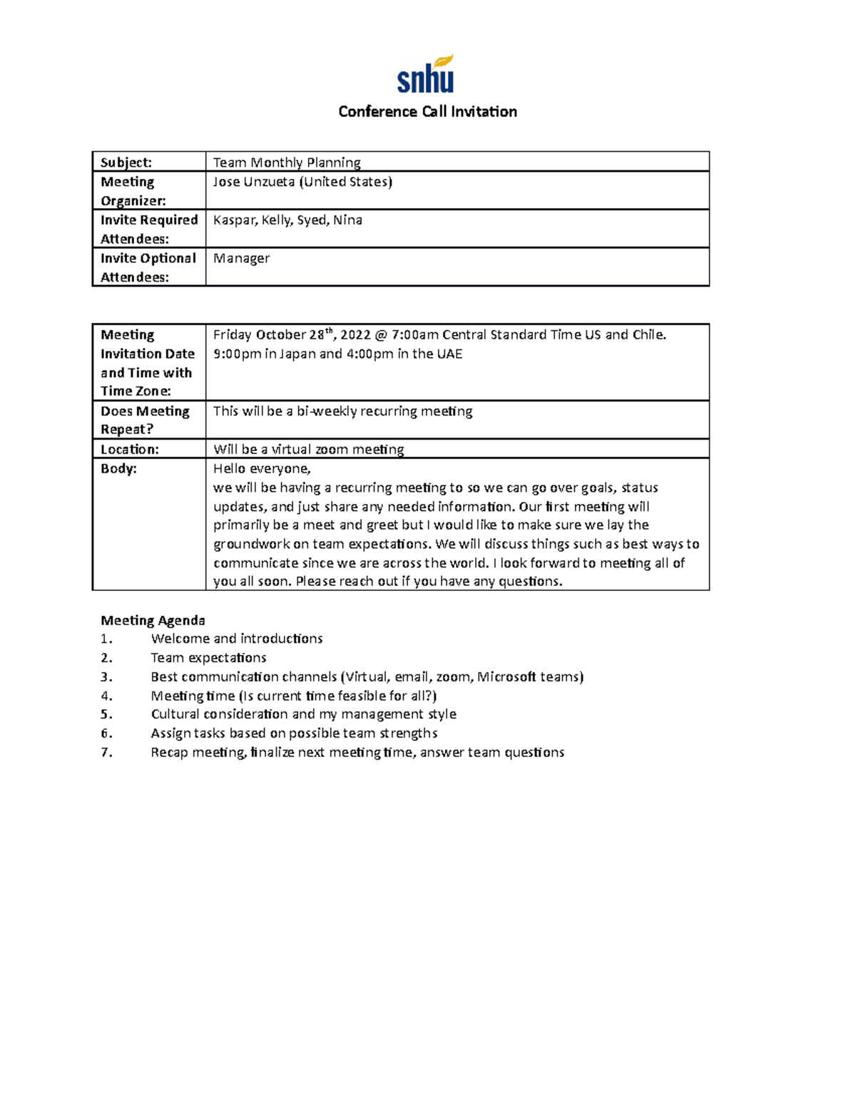 INT 220 Conference Call Invitation - Conference Call Invitation Subject ...