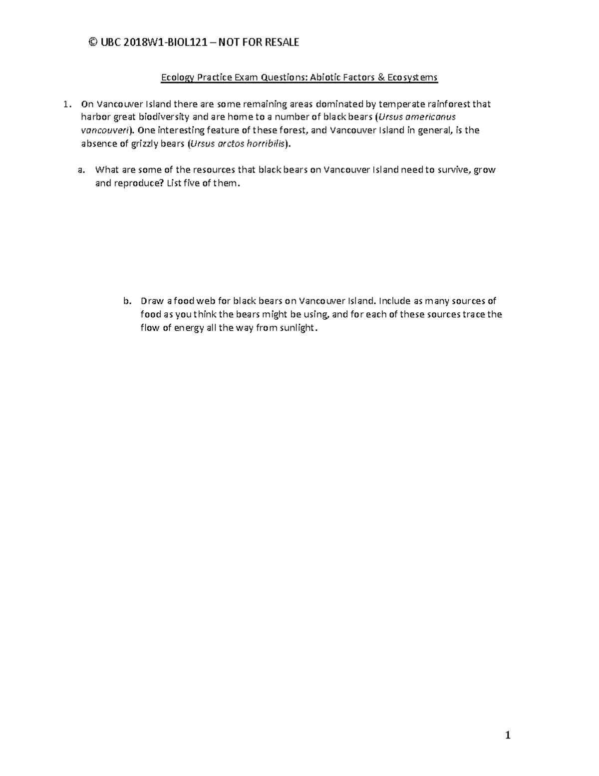 Ecology Practice Exam Questions - Ecosystem Ecology-1-1 - Ecology ...