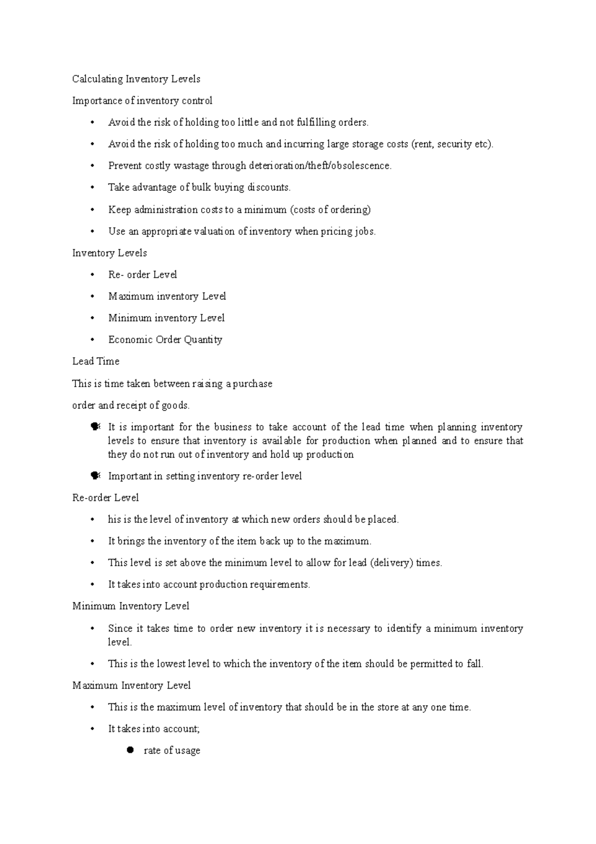 Cost Accounting Inventory Notes - Calculating Inventory Levels ...
