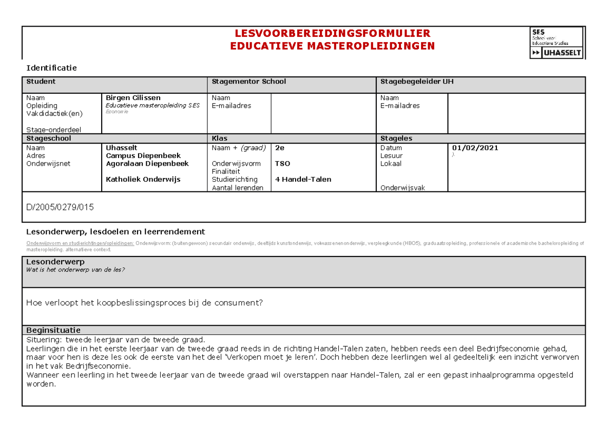 Birgen Cilissen Examenles AIDA-principe - LESVOORBEREIDINGSFORMULIER ...