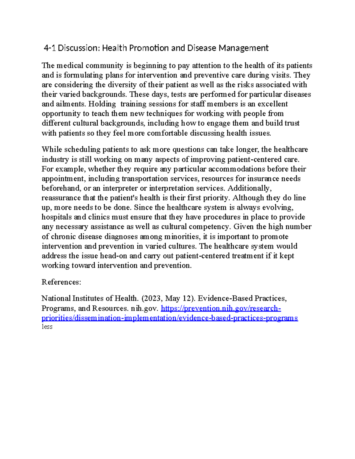 4-1 Discussion Health Promotion and Disease Management - They are ...