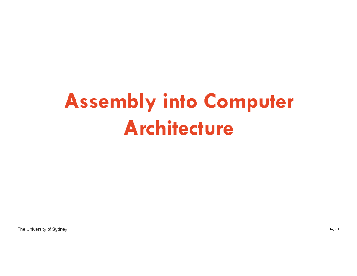 Computer Architecture Intro-1 - ####### The University of Sydney ...