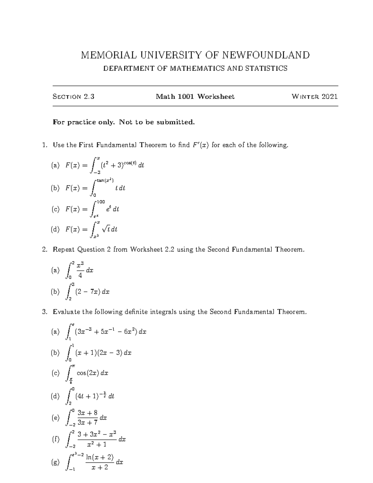 culus Worksheet Calculus Worksheet Calculus Worksheet - MEMORIAL ...