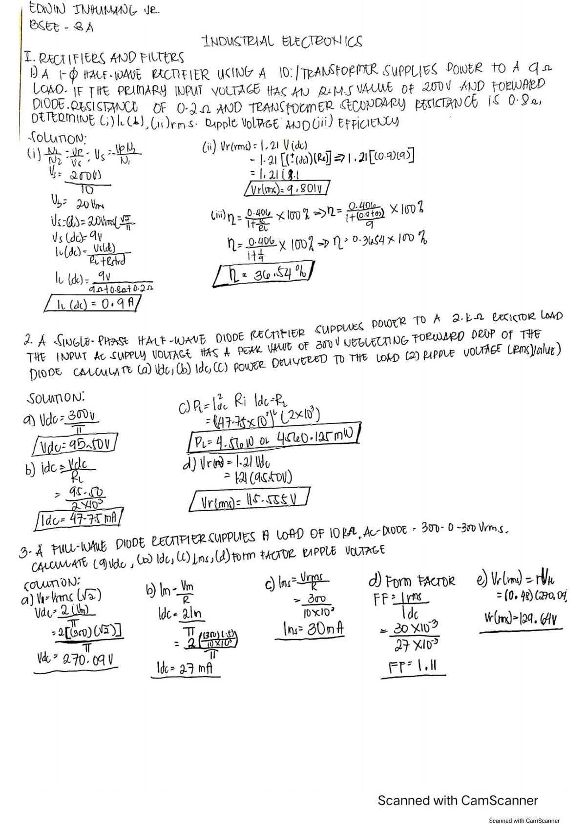 Industrial Electronics Rectifiers and Filters - Electrical Engineering - Studocu
