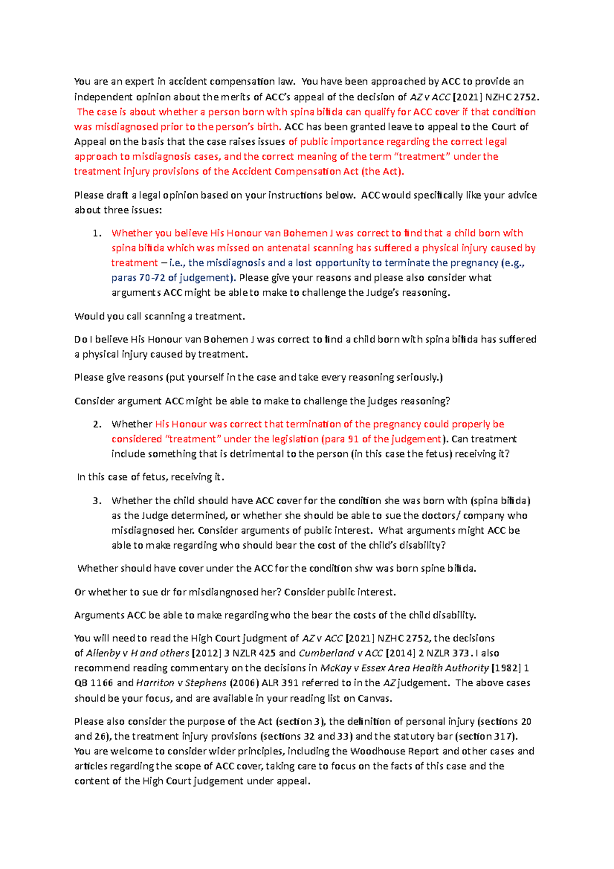 ACC Assessment - You are an expert in accident compensation law. You ...