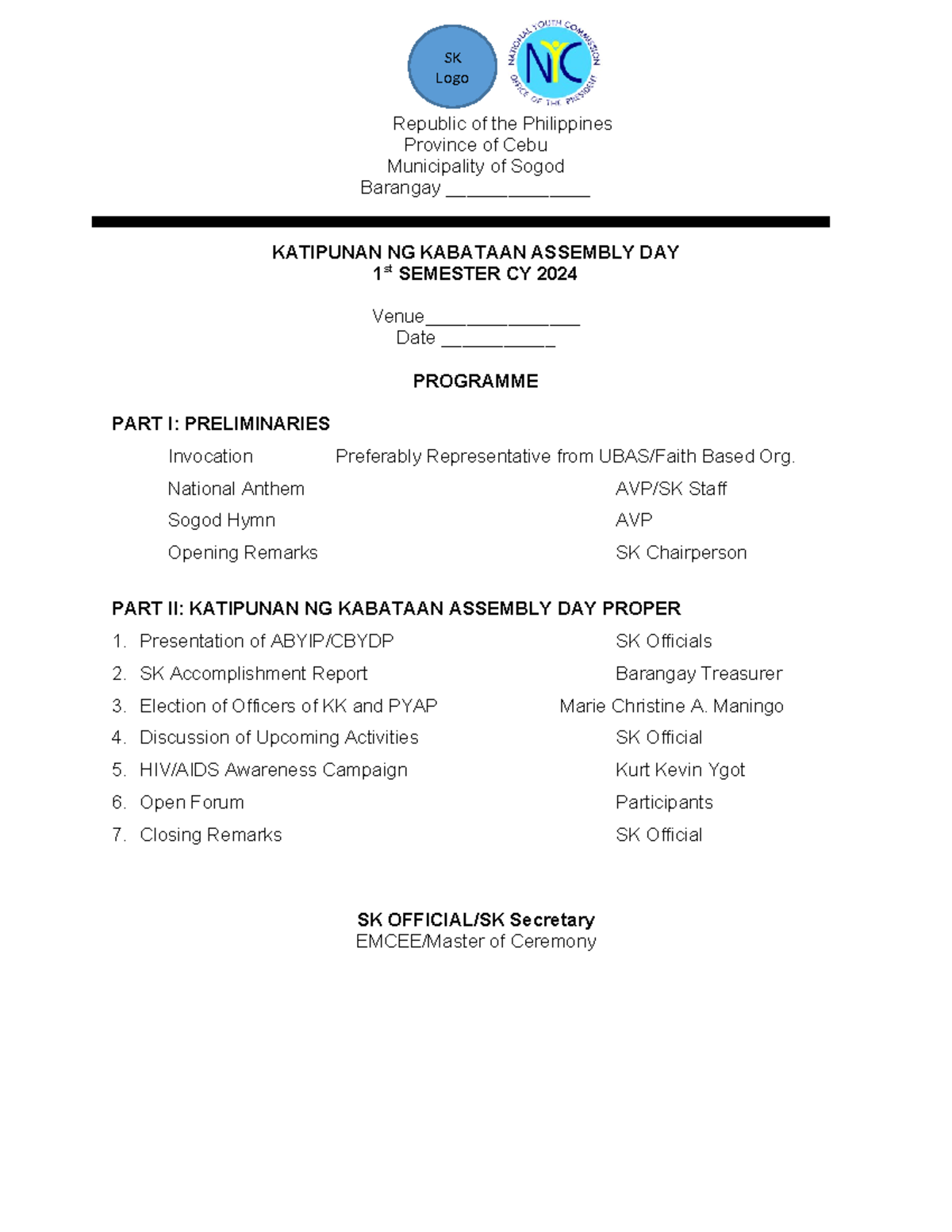Programme-KK-Assembly - Republic of the Philippines Province of Cebu ...