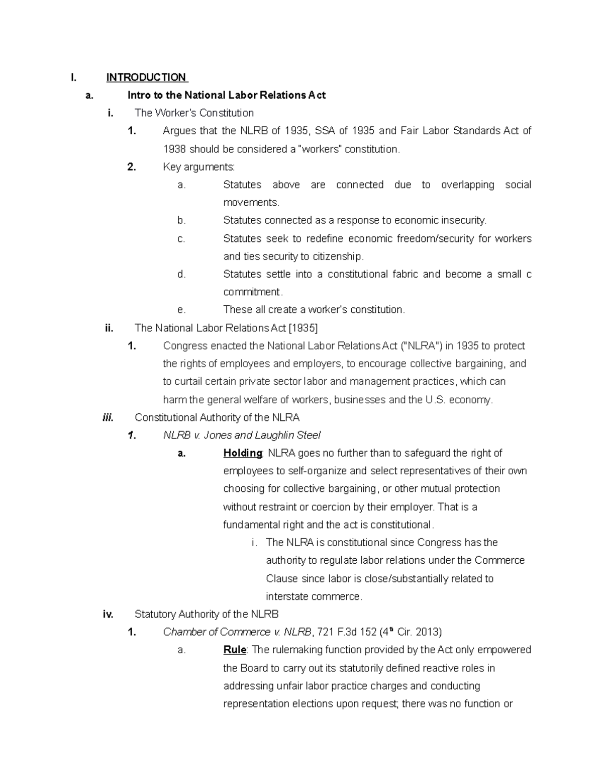 Outline Labor Law Fall 2021 - Garfield - I. INTRODUCTION a. Intro to ...