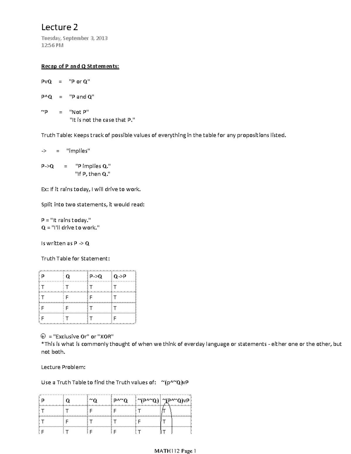 Lecture notes, lecture 2 - Math 112 - Lecture 2 Tuesday, September 3 ...