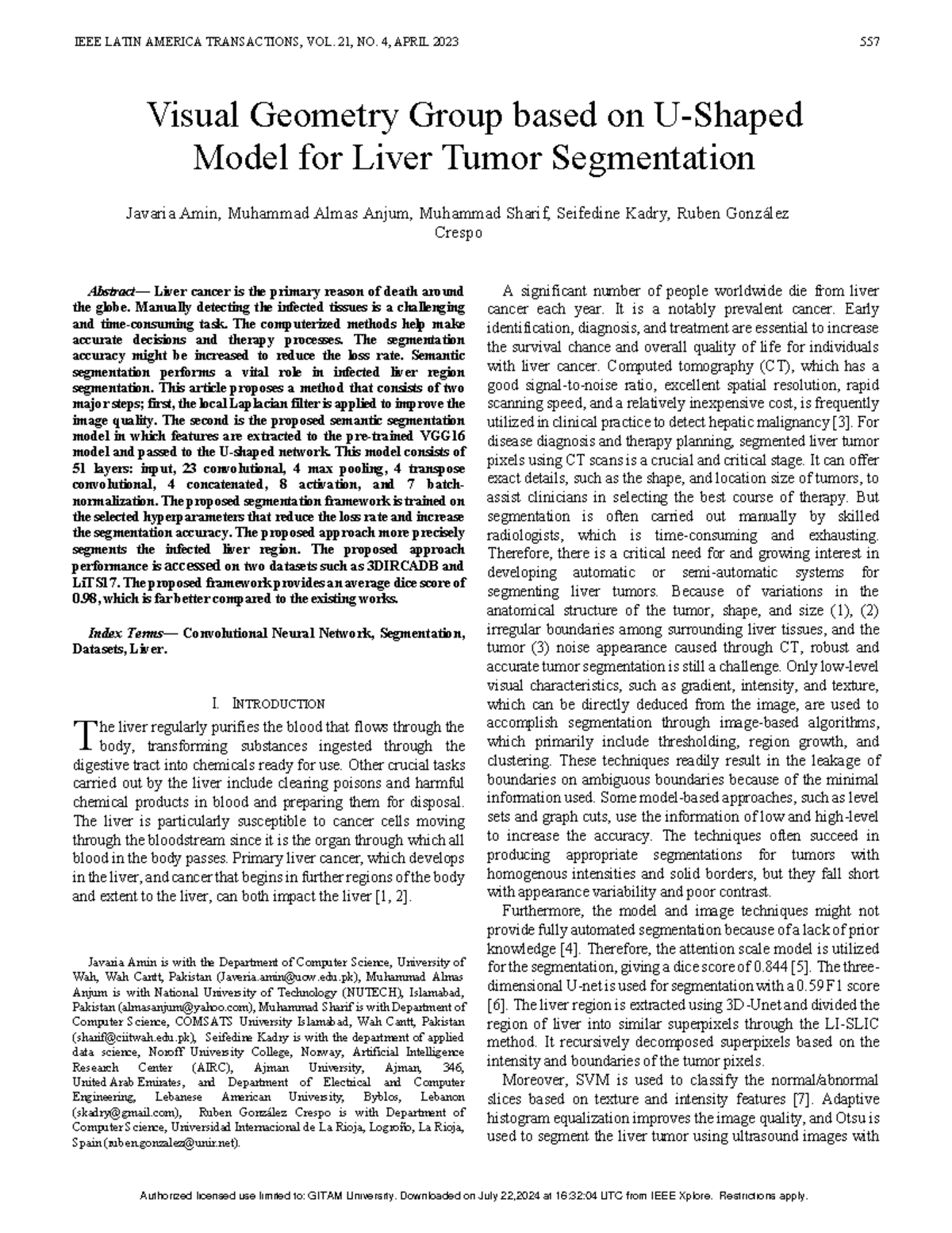Visual Geometry Group based on U-Shaped Model for Liver Liver Tumor ...