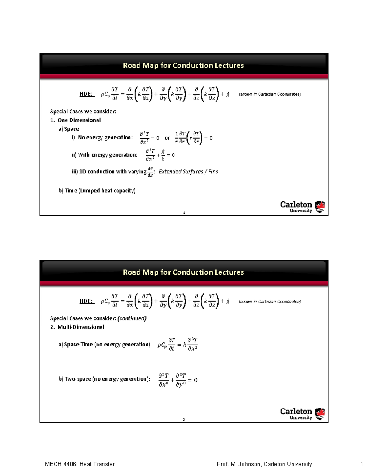 MECH4406 Part1 Lecture 10 Transient Conduction Lumped Heat Model - Road Map for Conduction ...