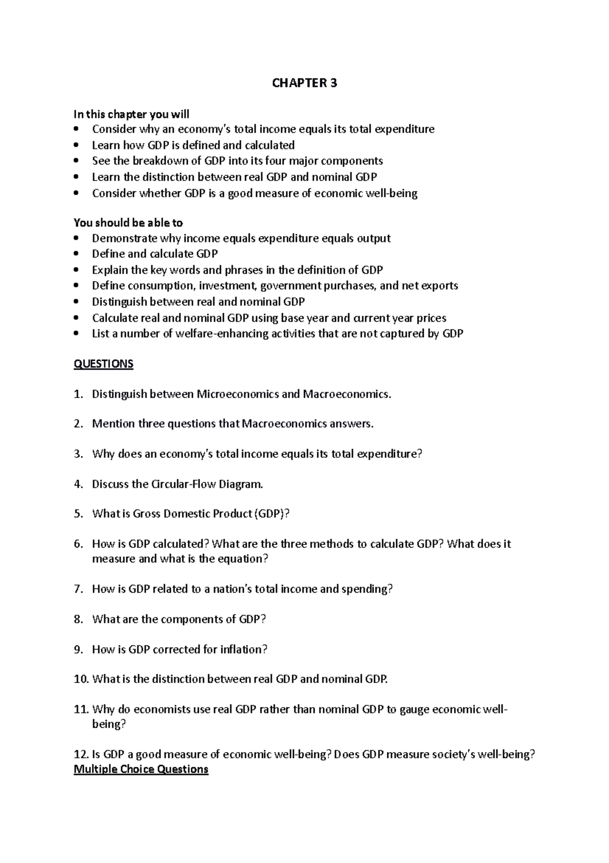Chapter 3 Questions SI - economics notes and textbooks for students ...